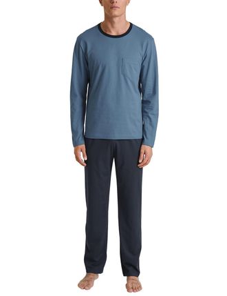 CALIDA Relax Essentials Pyjama, lang Herren, aus 100% Bio-Baumwolle, Hose mit stoffbezogenem Gummibund