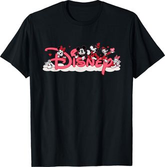 Disney Mickey and Friends Valentines Day Pink Disney Logo T-Shirt