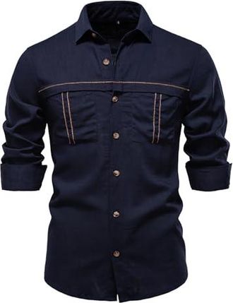 Generic Chemise daffaires pour homme - Chemise de costume &agrave; boutons - Chemise &agrave; manches longues - Coupe normale - Col &agrave; revers - Chemise d&eacute;contract&eacute;e avec poc