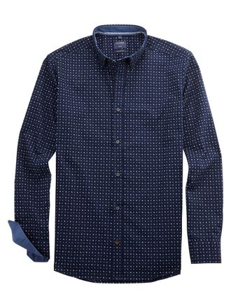 Olymp Herren Freizeithemd Langarm Casual,Rotationsdruck auf Uni,059 Casual 22,04 Button-Down-Kragen,Marine 18,XXL