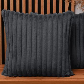 MG Design 2er Set Kissenbezüge 60 x 60 cm in Grau - mit Reißverschluss, langflorige Fell-Haptik, weich & Cosy, pflegeleicht