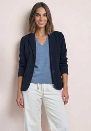 Street One Kurzblazer STREET ONE, Damen, Gr. 34, schwarz (schwarzest blau), Stoff, 70% Polyester, 27% Viskose, 3% Elasthan, unifarben, normal normal, V-Ausschnit