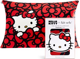Kitsch Kissenbezug aus Satin mit Hello Kitty-Motiv, Rei&szlig;verschluss f&uuml;r Haar und Haut, weicher als Seide, maschinenwaschbar, knitterfrei, glatt, Queensize-Gr&ouml;