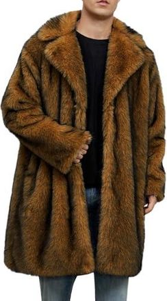 Generic Manteau en fausse fourrure pour homme - Chaud et moelleux - Col à revers - Veste longue en peluche tendance - Taille puls - Haut à manches longues pou