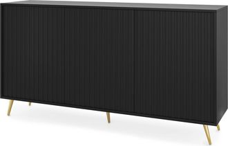 Selsey Bello - Kommode in Schwarz mit Lamellen, goldene Beine, 154 cm breit