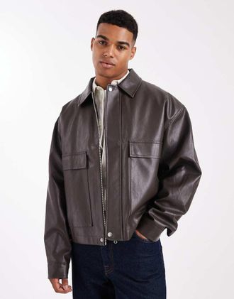 Asos Veste dentra&icirc;neur imitation cuir - Marron-Brown