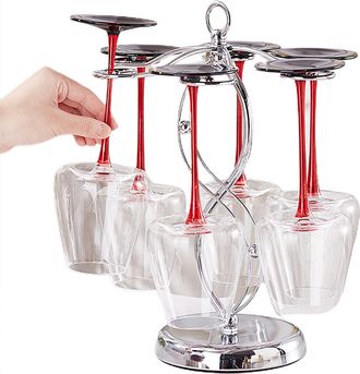 Generico Weinglashalter f&uuml;r die Arbeitsplatte: Metallgitter mit sechs Haken, robuste K&uuml;chenaufbewahrung | eleganter Weinglas-Trockenst&auml;nder f&uuml;r den Tisch der B