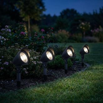 Licht-Erlebnisse LED Erdspie&szlig;strahler mit Stecker Kabel 4er Set 16 cm hoch IP44 Anthrazit 3000 K schwenkbar Erdspie&szlig; Wegeleuchte Gartenstrahler