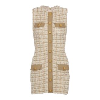 Balmain &Auml;rmelloses kurzes Kleid aus Tweed - - Dresses - Damen - Beige - M