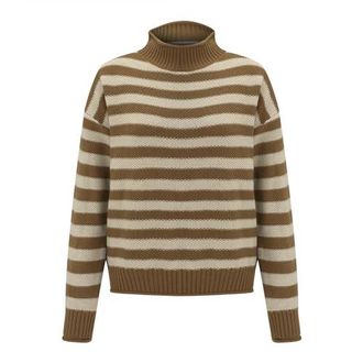 Generic Uwdiohq Pull À Col Roulé pour Femmes Rétro, Rayé, Contrasté, Demi-Col Roulé, Ample, Décontracté, Bascule Pulls Hautes (Beige, One Size) Femme Chic Lon