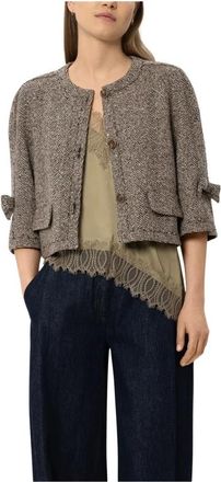 Luisa Cerano Femme, Vestes, Brun, Taille: 40 FR Veste courte avec garniture &agrave; paillettes