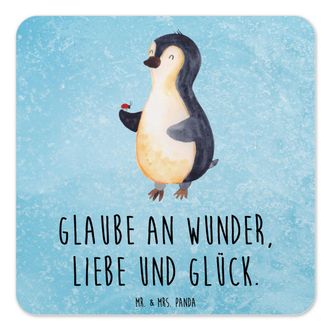 Mr. & Mrs. Panda 6er Set Untersetzer Set Pinguin Marienk&auml;fer - Geschenk, Tischuntersetzer Kork, Gl&uuml;ck, Tassenuntersetzer, Silikon Untersetzer