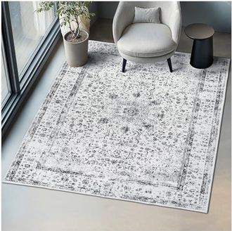 TecTake Tectake Tapis design vintage Dalia - Tapis &agrave; poils courts pour salon, chambre ou couloir - Lavable - 200x247 cm - gris