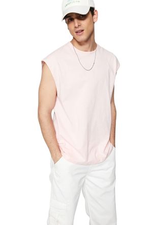 Trendyol Trendyol Herren Crew Neck Woven Basics Oversize Basic Rundhals Strick Singlet, Getrocknete Rose, M