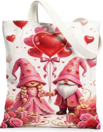 Generic Sacs fourre-tout r&eacute;utilisables en toile avec motif de nain de Saint-Valentin, motif coeur, vintage, floral, l&eacute;ger, lavable, taille S, P&ecirc;che, 13x15 Inc