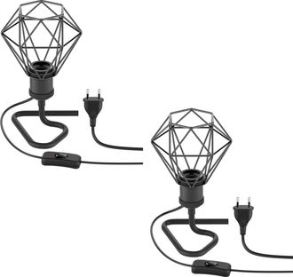 LEDs Com 2 Stück Tischlampe RETRA, Schalter, schwarz matt, E27 Fassung, Käfig-Schirm