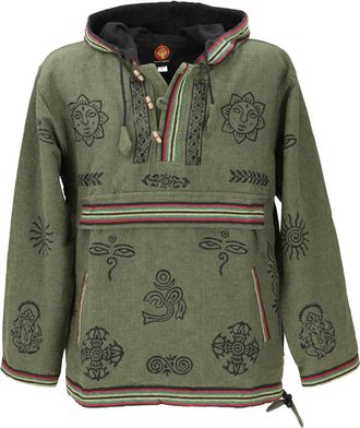 Guru Shop Goa Kapuzenshirt, Baja Hoodie - Gr&uuml;n, Herren, Baumwolle, Size:XL