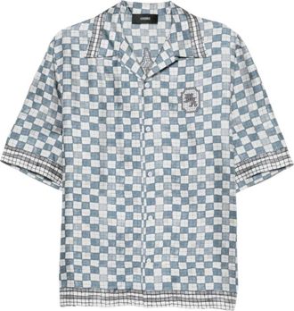 Amiri Homme, Chemises, Gris, Taille: M Camisa MC Seda Cuadros Logo