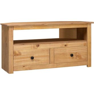 vidaXL Vidaxl - Meuble TV dangle 93x49x49 cm - Pin massif - 2 tiroirs et compartiment ouvert - Espace de rangement optimis&eacute;