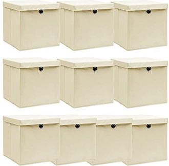 vidaXL 10x Bo&icirc;tes de Rangement &agrave; Couvercles Pliable Organisateur Bac de Stockage Coffre de Rangement Foulards Chaussettes Sous-v&ecirc;tements Cr&egrave;me Tissu
