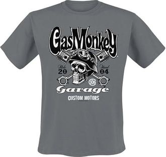 Gas Monkey Garage Custom Motors Skull Homme T-Shirt Manches Courtes Gris XXL