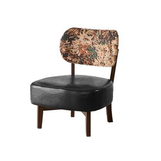 Generic Loungesessel Ohne Armlehnen Aus PU-Leder - Gepolsterter Akzentsessel Mit Rückenlehne Und Beinen Aus Massivholz (55 X 58 X 73 cm)(Black)