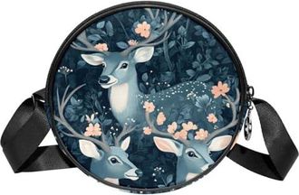 Generic Sac &agrave; bandouli&egrave;re rond pour femme, motif cerf givr&eacute;, petit sac &agrave; dos &agrave; bandouli&egrave;re avec fermeture &eacute;clair, bretelles r&eacute;glables, sac &agrave; main rond d&eacute;contr