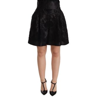 Dolce & Gabbana Eleganter Schwarzer Blumen-Brokatrock mit hoher Taille - - Shorts - Damen - Schwarzk - 2XS