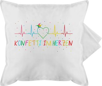 Shirtracer Kissenbezug - Karneval & - Kissen - Konfetti im Herzen Herzschlag Fasching I - 50 x 50 cm - Wei&szlig; - karnevalskissen fasching- ekg kissenbez&uuml;ge kissenh&uuml;