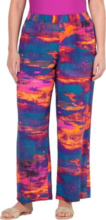 Ulla Popken Damen gro&szlig;e Gr&ouml;&szlig;en &Uuml;bergr&ouml;&szlig;en Plus Size Palazzohose, weites, gerades Bein, Elastikbund orange 54+ 837730658-54+