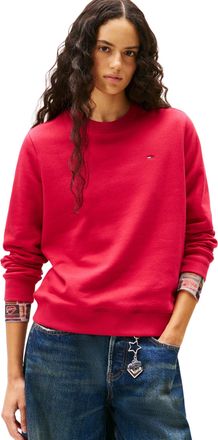 Tommy Jeans Damen Pullover Crew Neck Rundhalsausschnitt, Rot (Ruby Rhubarb), XL