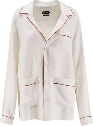 Tom Ford Femme, V&ecirc;tements de nuit et de d&eacute;tente, Beige, Taille: 44 FR Chemise de pyjama en twill de soie avec passepoil et logo ton sur ton brod&eacute;