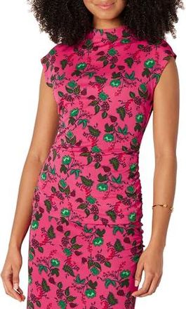 Amazon Essentials Haut en Jersey Mat Froncé à Manches Longues, Coupe Ajustée (Jupe Vendue Séparément) Femme, Rose Incandescent Leafy Floral Petits Motifs, XXS