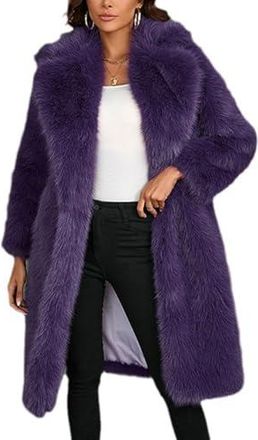 ZhuiKun Manteau Long Femme en Fausse Fourrure Veste Chaude Hiver Trench &agrave; Col Revers Manches Longues Manteau &Eacute;l&eacute;gant Coupe-Vent - Violet, XXL