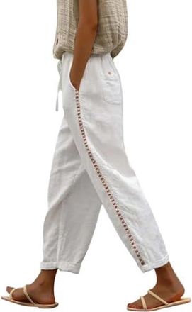 Generic Pantalon large pour femme avec poches à taille élastique - Pantalon de survêtement décontracté - Cordon de serrage - Taille élastique - Taille haute -