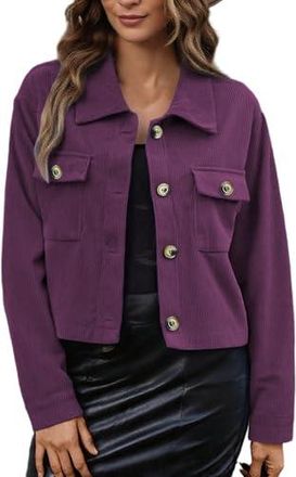 Generico Chemise courte et décontractée en velours côtelé avec boutons en grande taille, comme veste tendance ou haut pour des looks confortables par couches, 