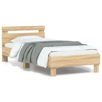 vidaXL Vidaxl - Cadre de lit 90x190 cm avec lumi&egrave;res LED - Bois ding&eacute;nierie ch&ecirc;ne sonoma - T&ecirc;te de lit avec support - Assemblage requis
