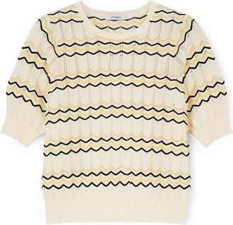 Motivi Chevron-gestreifter Pullover aus Viskosemischung - - Knitwear - Damen - Wei&szlig; - S