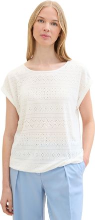 Tom Tailor Damen Basic Jacquard Blusen-Top mit Lochstickerei, Whisper White, XXS