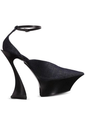 MUGLER Jeans-Mules mit Kn&ouml;chelriemen - Blau
