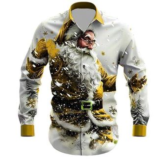 Generic Chemises de Noël pour homme - Imprimé Père Noël amusant - Bonhomme de neige - Chemise de Noël moche renne 3D - Haut fantaisie pour homme - Motif sapin