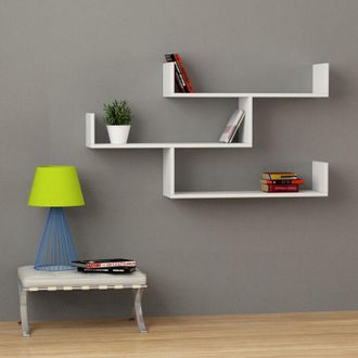 Decortie Decortie Tibet Blanc Biblioth&egrave;que moderne en agglom&eacute;r&eacute; Meuble dexposition 120cm Etag&egrave;re murale &agrave; 3 niveaux