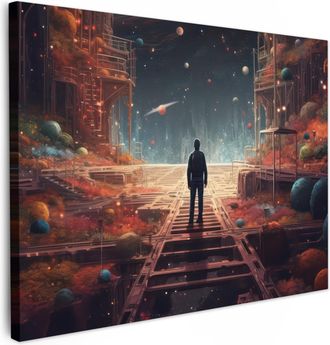 MuchoWow &copy; Bilder 70x50 cm Wohnzimmer Deko Modern Wandbild Kunstdruck auf Leinwand Bild Schlafzimmer &uuml;ber Bett Room Decor Geschenke Andersweltlich - Astronaut 