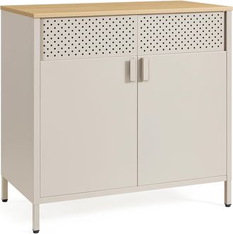Songmics Aufbewahrungsschrank, Metallschrank, mit Doppeltür, Magnetverschluss, Verstellbarer Einlegeboden, Stahlgestell, 40 x 80 x 76 cm, sandbeige-naturbeige 
