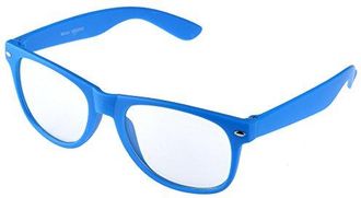 Miobo Lunettes de soleil style rétro années 1980 avec cornes ou verre transparent Noir, Verre transparent bleu clair, Taille unique