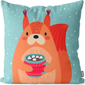 Void Watches Merry Christmas Eichh&ouml;rnchen Tier Kissenbezug Kissenh&uuml;lle Sofakissen Kissen Deko Weihnachten Winter Weihnachtsdeko, Kissen Gr&ouml;&szlig;e:80 x 80 cm
