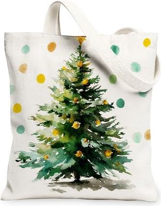 Generic Sac fourre-tout en toile motif sapin de No&euml;l, sacs de courses r&eacute;utilisables, l&eacute;gers, lavables et respectueux de lenvironnement pour voyage, plage, piq