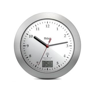 Mebus Horloge de Salle de Bain Radio-pilot&eacute;e, Affichage num&eacute;rique de la temp&eacute;rature, Cadre en Aluminium, ventouses, Cadran Blanc, mod&egrave;le 41124 - Pratique et