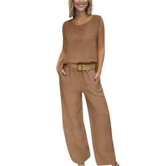 Generic Tenues da&eacute;roport pour femmes 2026 couleur unie &agrave; manches courtes en coton et lin &agrave; &eacute;paules d&eacute;nud&eacute;es - Ensemble deux pi&egrave;ces pour femme - Tenue de d&eacute;ten