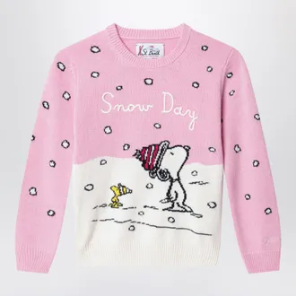 MC2 Saint Barth Rosa Pullover aus Wollmischung mit Snoopy und Woodstock Intarsienmotiv